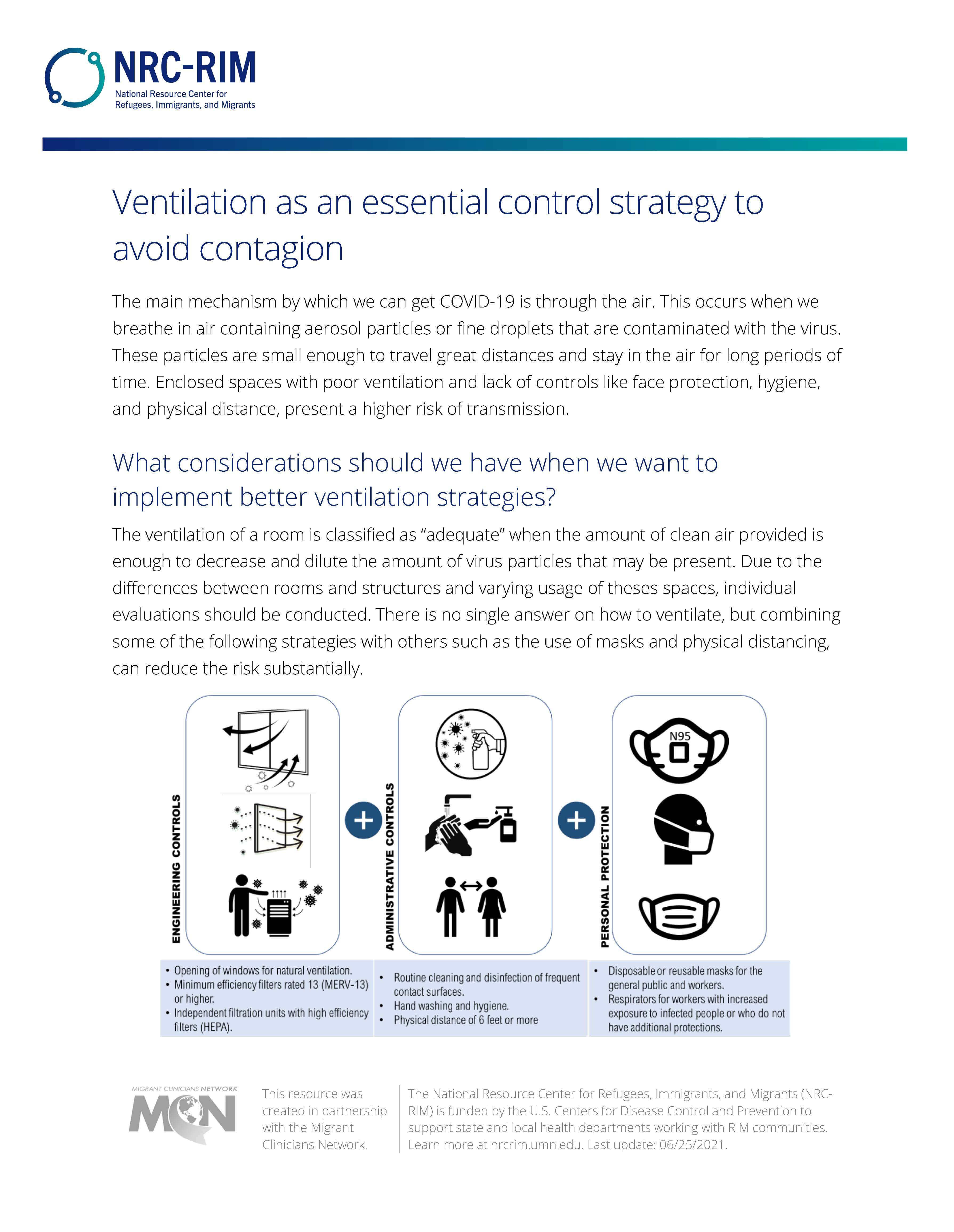 Ventilation as an Essential Control Strategy to Avoid Contagion ...
